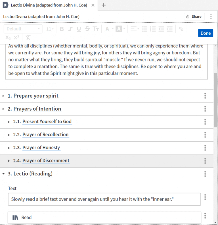 Logos for Spiritual Formation: the Lectio Divina Workflow